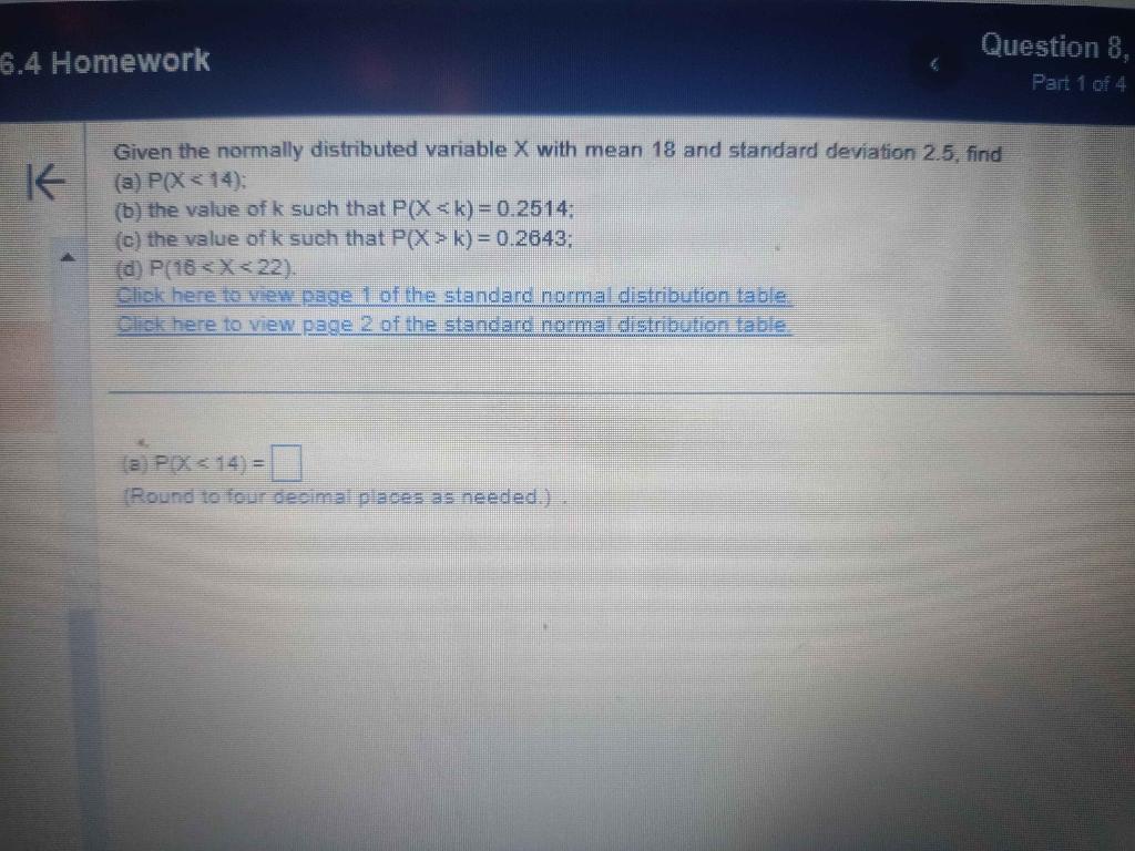 Solved Given The Normally Distributed Variable X With Mean 8293
