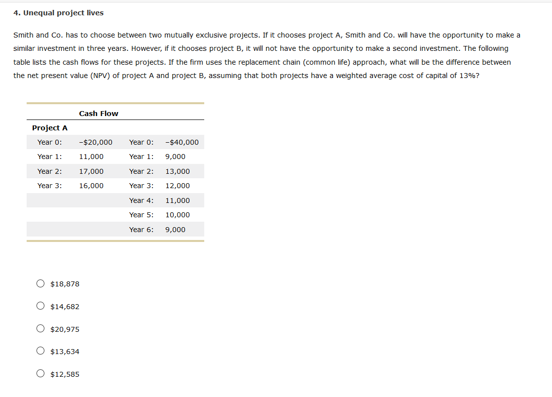 Solved 4. Unequal project lives Smith and Co. has to choose | Chegg.com
