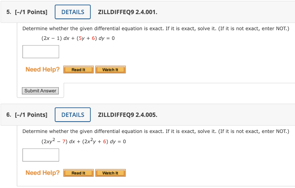 Solved ZILLDIFFEQ9 2.4.001. Determine whether the given | Chegg.com