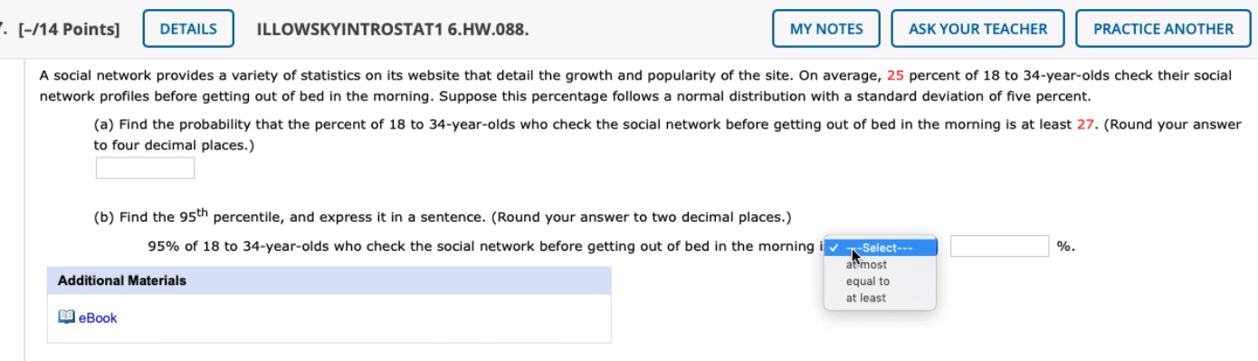 Solved . [-/14 Points) DETAILS ILLOWSKYINTROSTAT1 6.HW.088. | Chegg.com