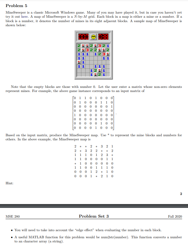 Solved Problem 5 MineSweeper is a classic Microsoft Windows | Chegg.com