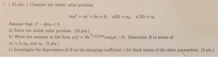 Solved Consider the initial value problem mu" + gamma u' + | Chegg.com