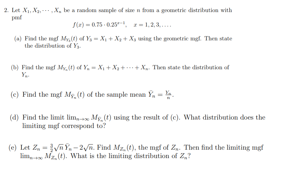 Solved 2. Let X1, X2, ... , Xn be a random sample of size n | Chegg.com