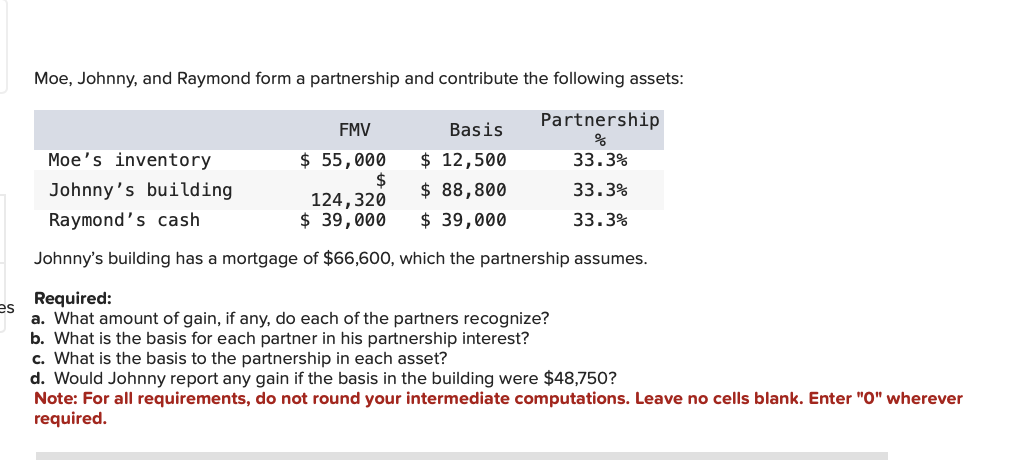 Solved Moe, Johnny, and Raymond form a partnership and | Chegg.com