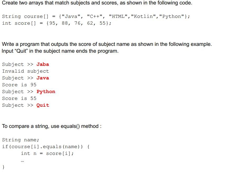 Solved Create two arrays that match subjects and scores, as | Chegg.com