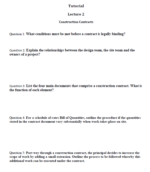 Solved Tutorial Lecture 2 Construction Contracts Question 1: | Chegg.com
