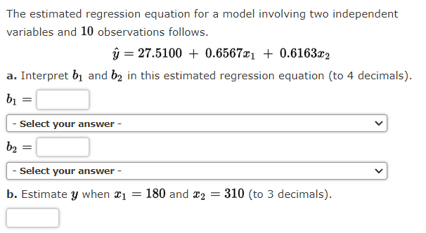 Solved The estimated regression equation for a model | Chegg.com