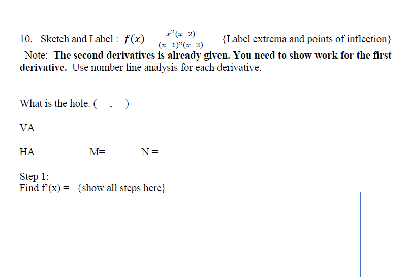 Solved 10. Sketch and Label: f(x)=(x−1)2(x−2)x2(x−2) \{Label | Chegg.com