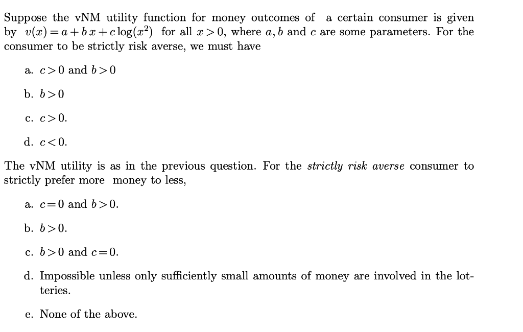 Solved Suppose the vNM utility function for money outcomes | Chegg.com