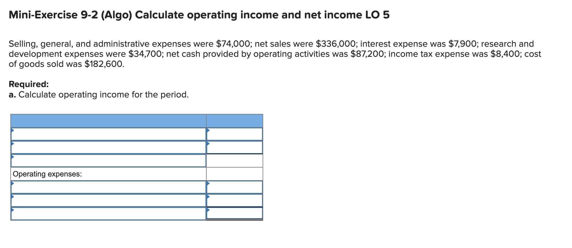 Solved Mini Exercise 9 2 Algo Calculate Operating Income