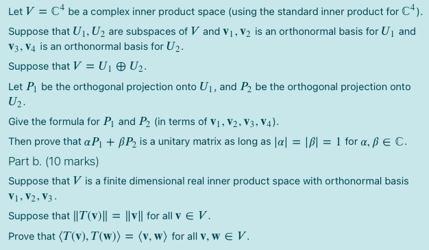 Solved = Let V = C4 be a complex inner product space (using | Chegg.com