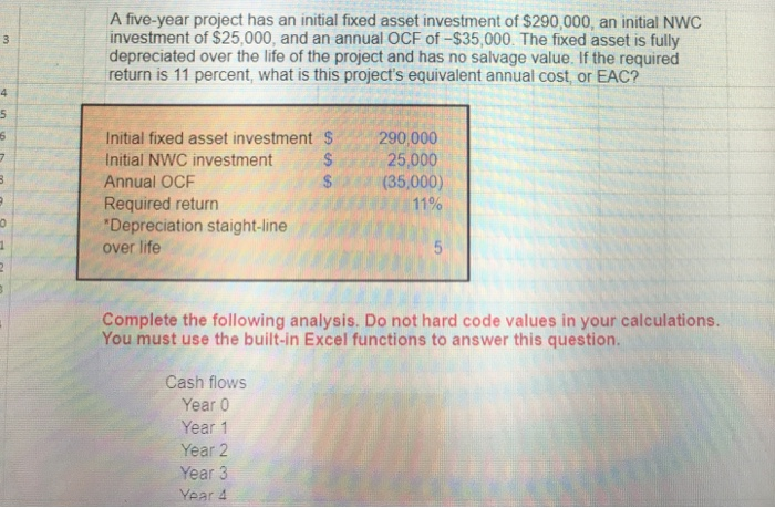 Solved A five-year project has an initial fixed asset | Chegg.com