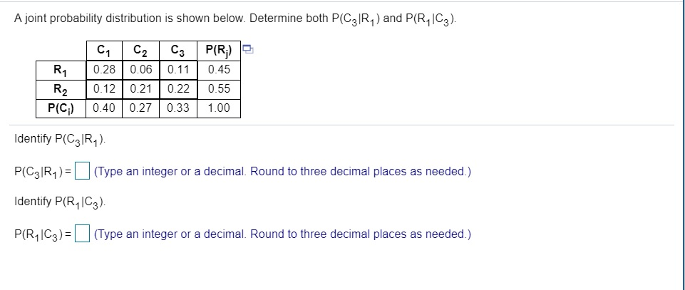 Solved A joint probability distribution is shown below. | Chegg.com