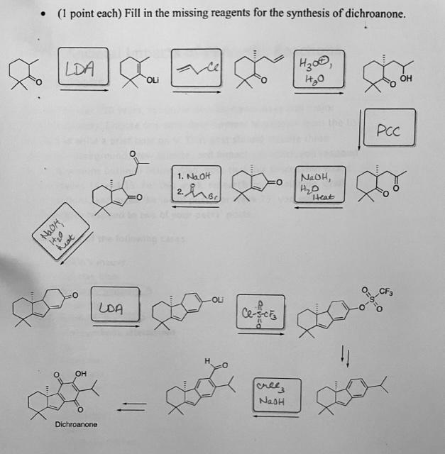 Solved • (1 point each) Fill in the missing reagents for the | Chegg.com