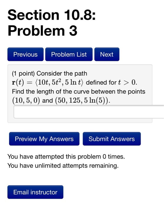 Solved Consider the path r(t) = (10t, 5t^2, 5 In t) defined | Chegg.com