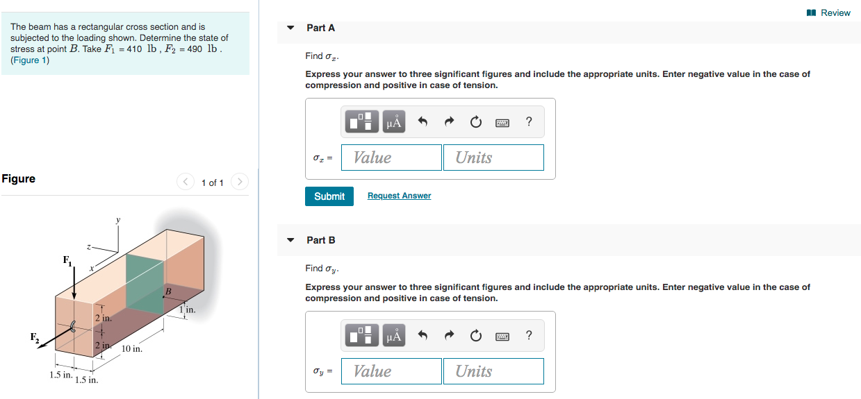 Solved 1 Review Part A The beam has a rectangular cross | Chegg.com