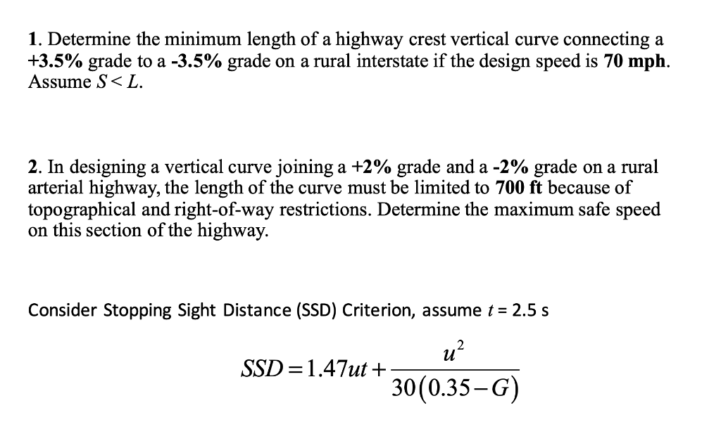 Solved 1. Determine the minimum length of a highway crest | Chegg.com