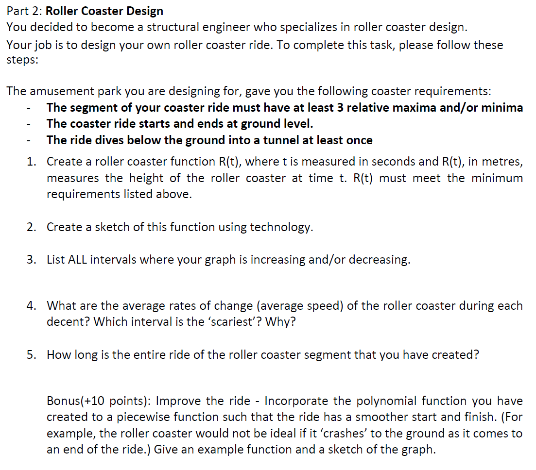 Solved Part 2: Roller Coaster Design You decided to become a | Chegg.com