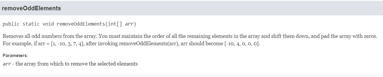 Solved removeOddElements public static void | Chegg.com