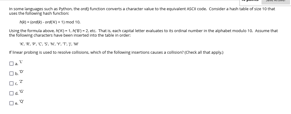 Solved In Some Languages Such As Python The Ord Function 3412