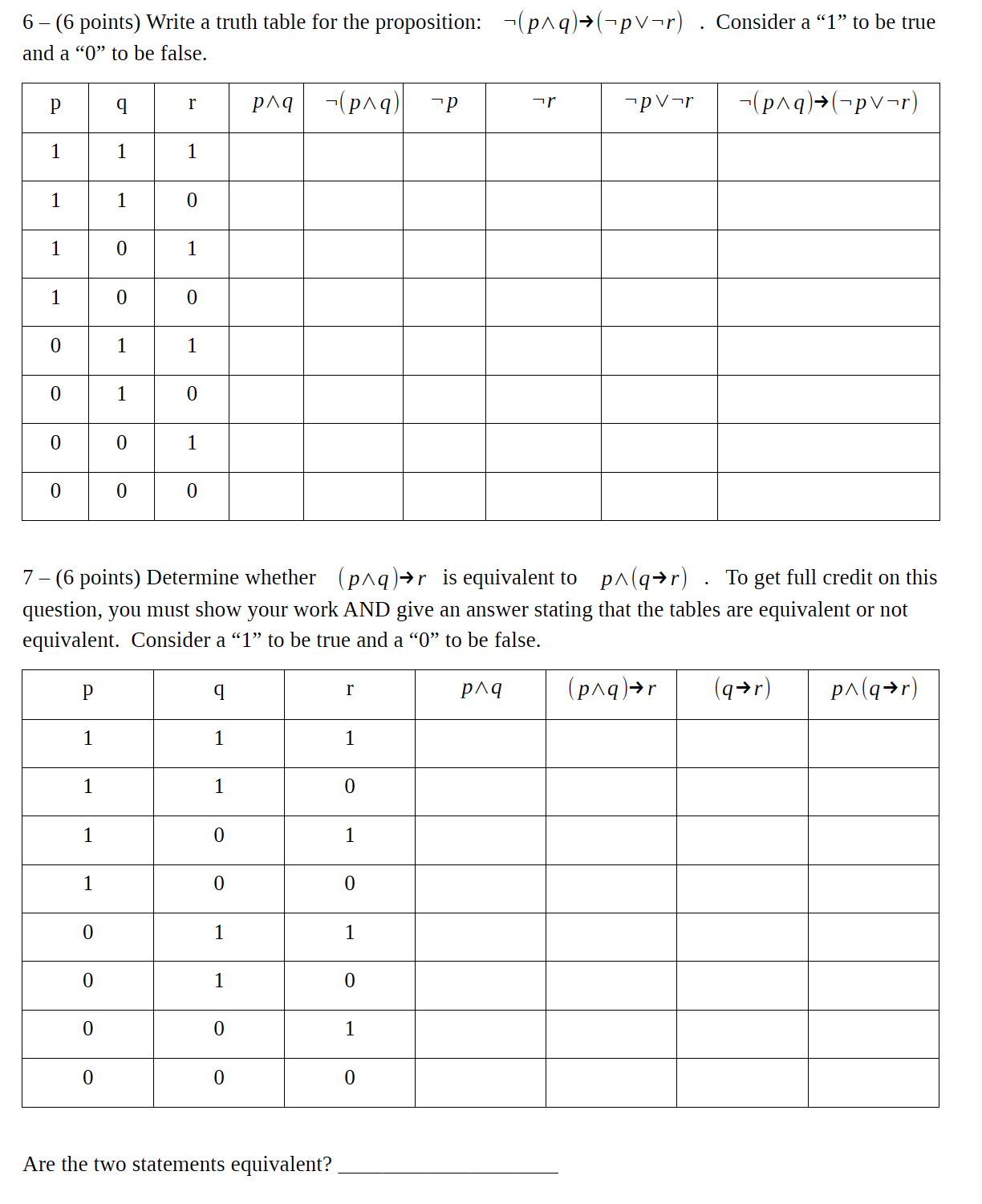 Solved 6 - (6 points) Write a truth table for the | Chegg.com
