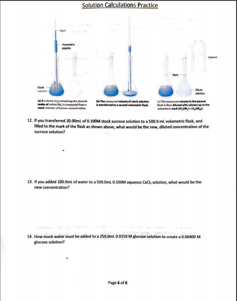 Solved Chemistry 2A Lab Handout Solution Calculations | Chegg.com