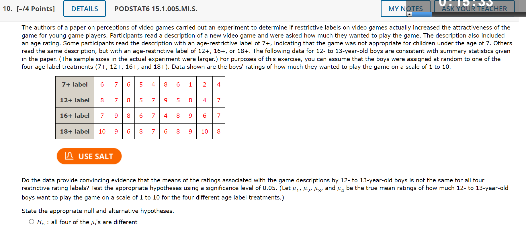 Solved 10. [-74 Points] DETAILS PODSTAT6 15.1.005.MI.S. MY | Chegg.com