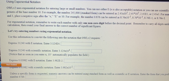 Solved Using Exponential Notation OWLv2 uses exponential | Chegg.com