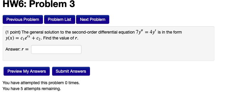 Solved (1 point) The general solution to the second-order | Chegg.com
