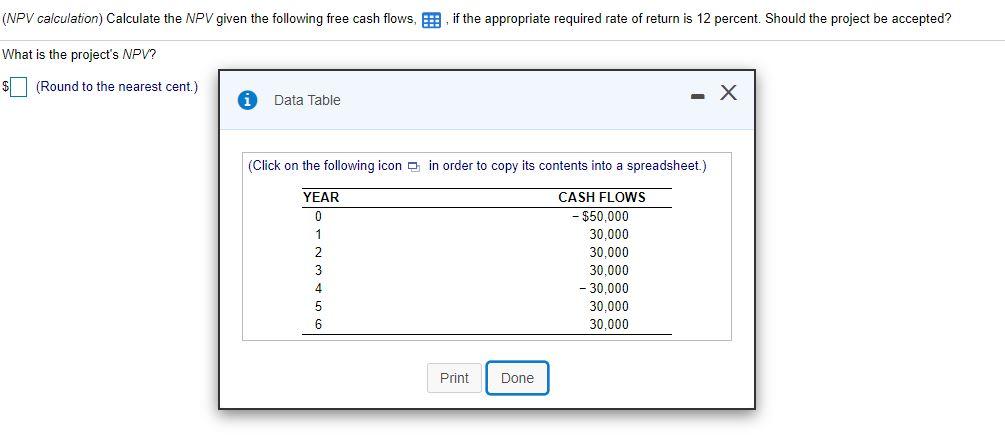 Solved (NPV calculation) Calculate the NPV given the | Chegg.com