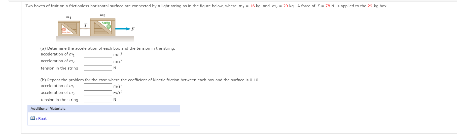 Solved Two boxes of fruit on a frictionless horizontal | Chegg.com