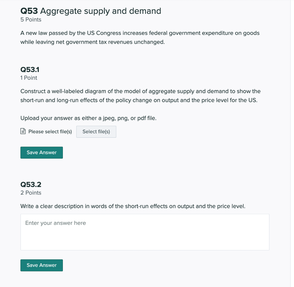 Solved Q53 Aggregate supply and demand 5 Points A new law | Chegg.com