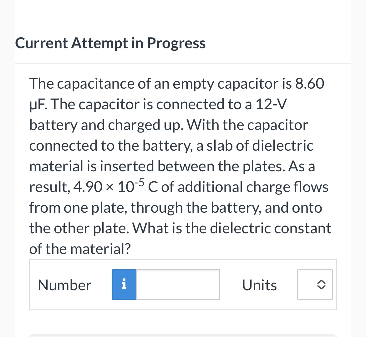 Solved The capacitance of an empty capacitor is 8.60μF. ﻿The | Chegg.com