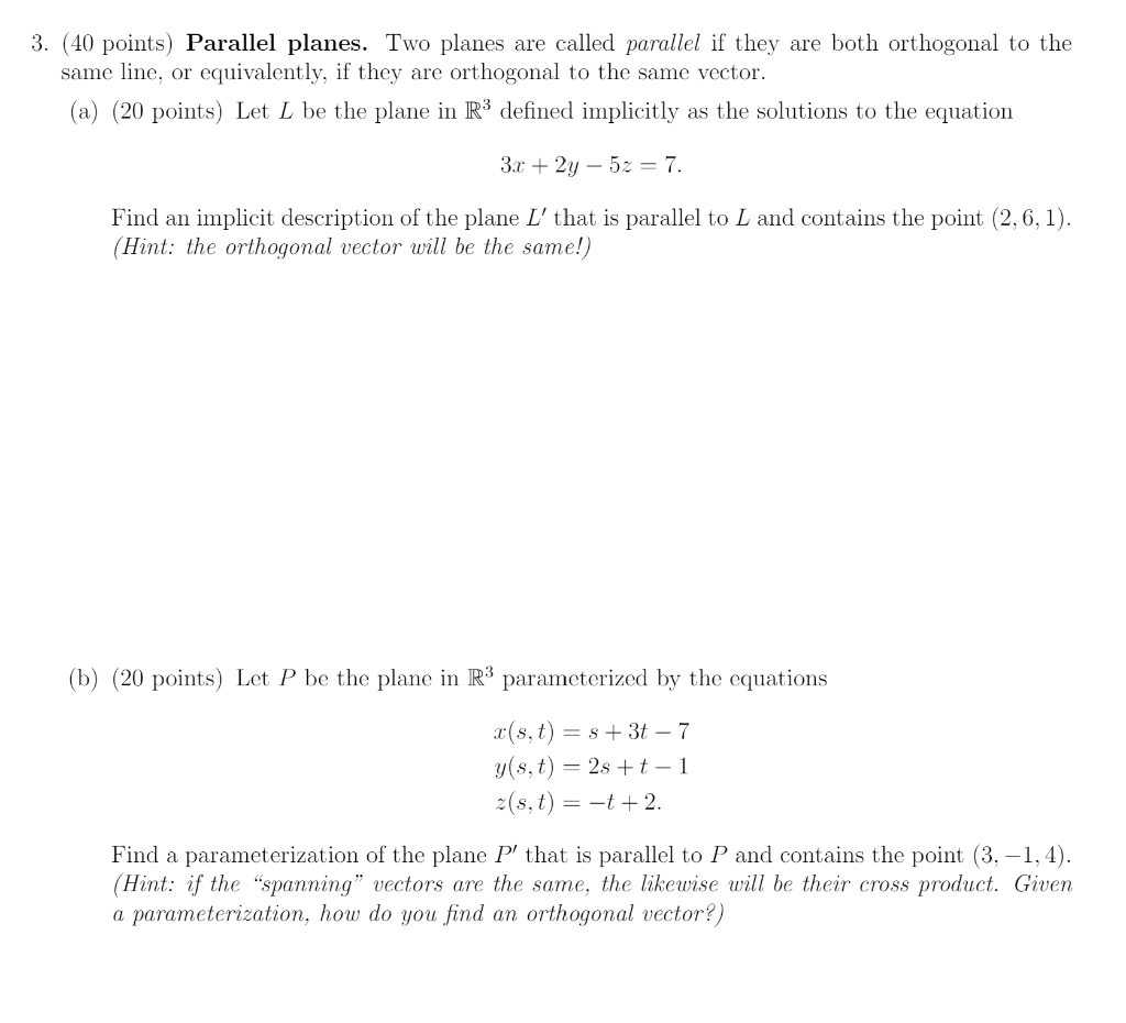Solved 3. (40 points) Parallel planes. Two planes are called | Chegg.com