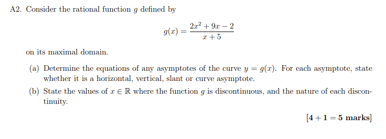 Solved A2. Consider the rational function g defined by | Chegg.com