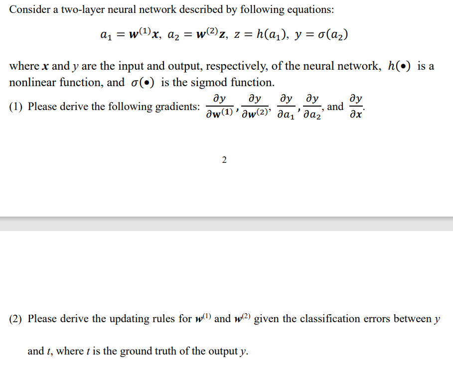 Solved Consider a two-layer neural network described by | Chegg.com