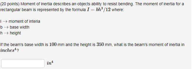 Solved (20 points) Moment of inertia describes an objects | Chegg.com