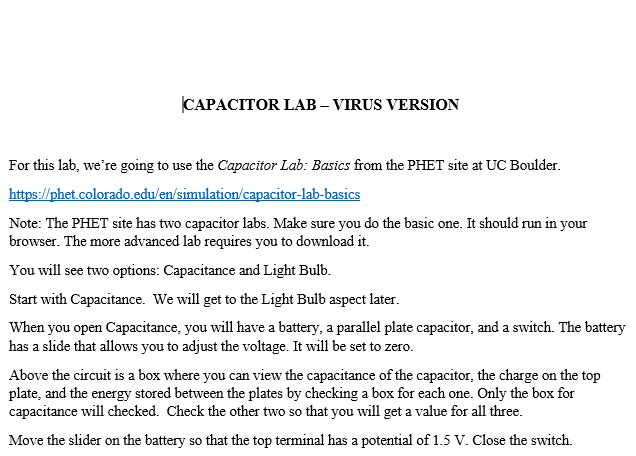 CAPACITOR LAB - VIRUS VERSION For this lab, we're | Chegg.com