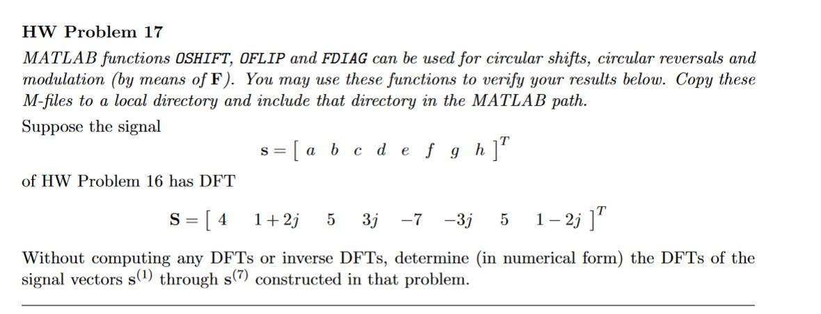 HW Problem 17 MATLAB functions OSHIFT, OFLIP and | Chegg.com