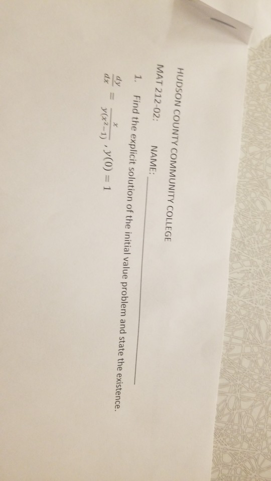 Solved HUDSON COUNTY COMMUNITY COLLEGE MAT 212-02: NAME: 1. | Chegg.com