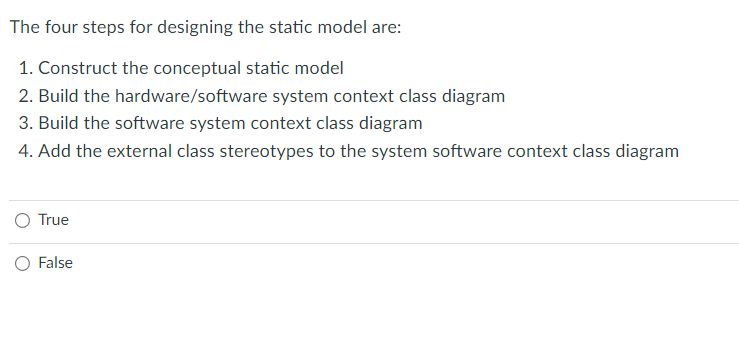 Solved The four steps for designing the static model are: 1. | Chegg.com