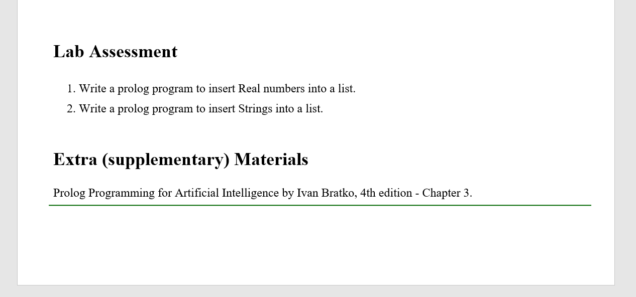 Solved Lab Assessment 1. Write a prolog program to insert | Chegg.com