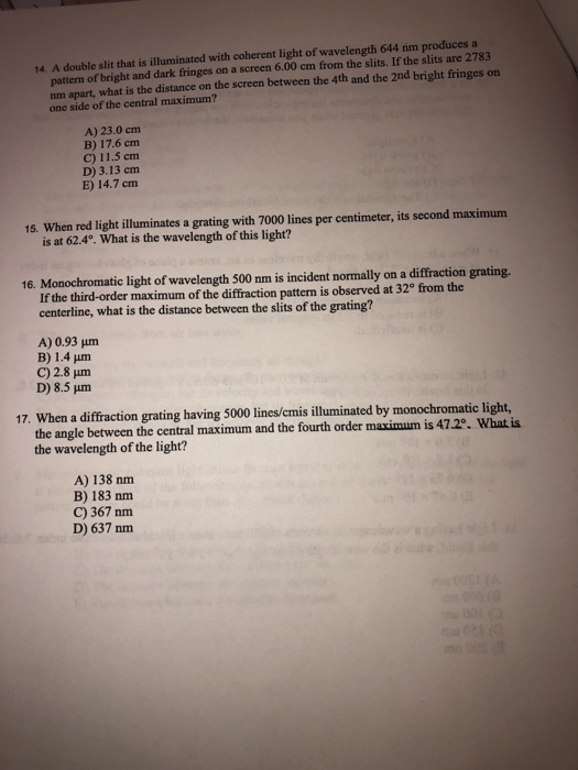 Solved pattern of bright and dark fringes on a screen 6.00 | Chegg.com
