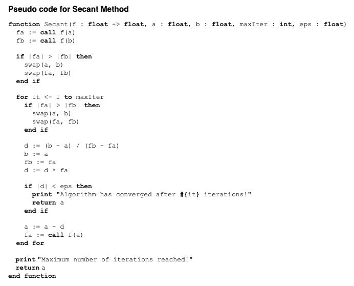 Pseudo Code For Secant Method Function Secant F
