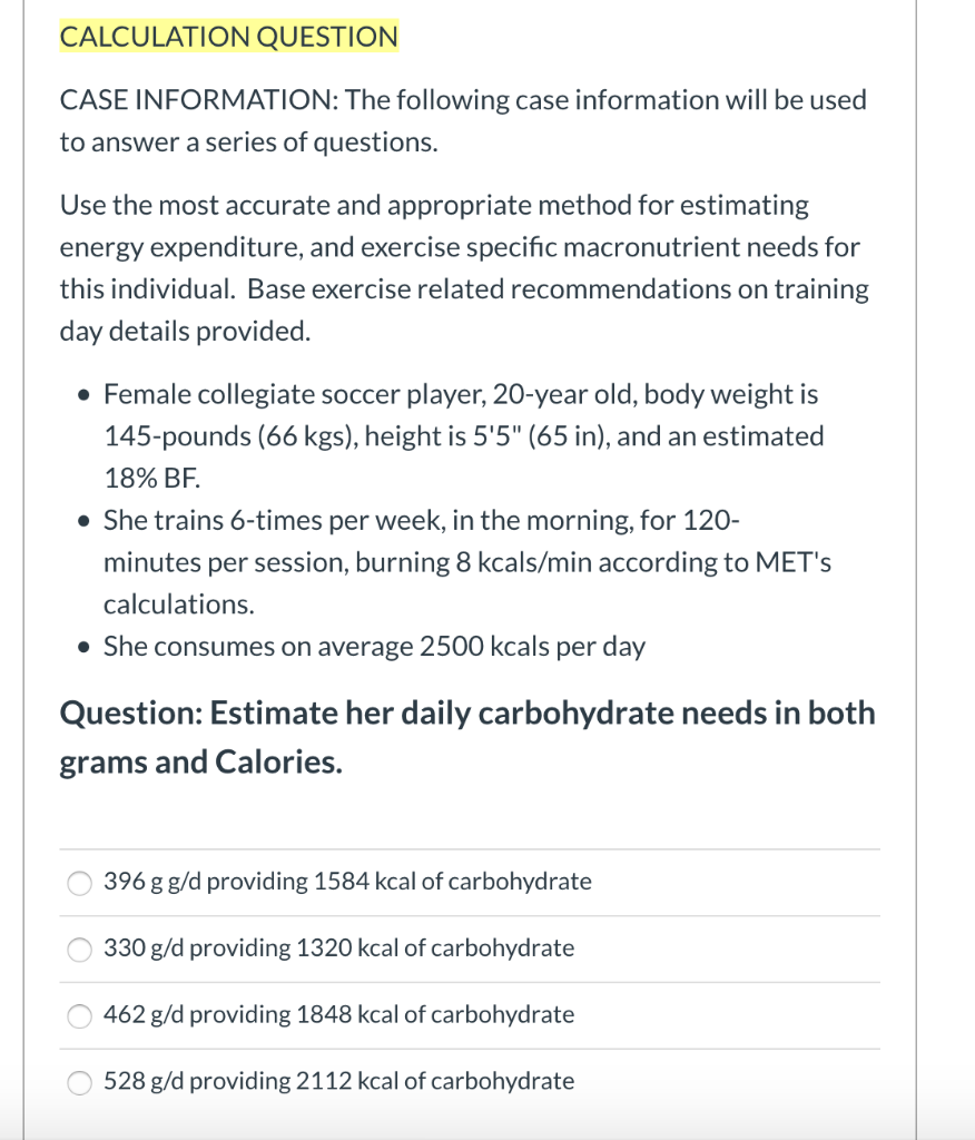 Solved CALCULATION QUESTION CASE INFORMATION: The following | Chegg.com