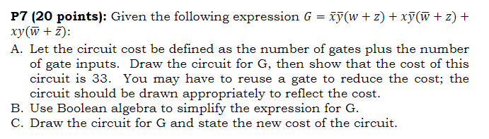 Solved P7 (20 points): Given the following expression | Chegg.com