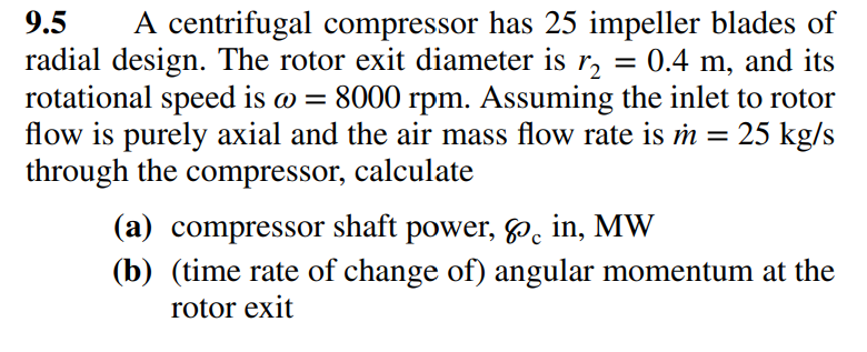 Solved 9.5 A centrifugal compressor has 25 impeller blades | Chegg.com