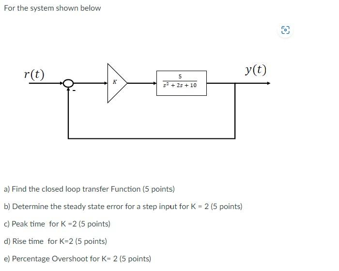 Solved For the system shown below a) Find the closed loop | Chegg.com