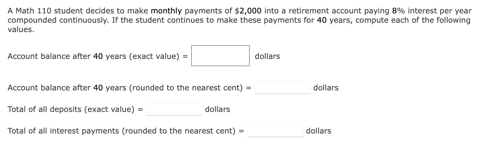 Solved A Math 110 student decides to make monthly payments | Chegg.com