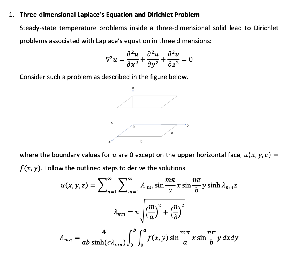 Three-dimensional Laplace's Equation and Dirichlet | Chegg.com